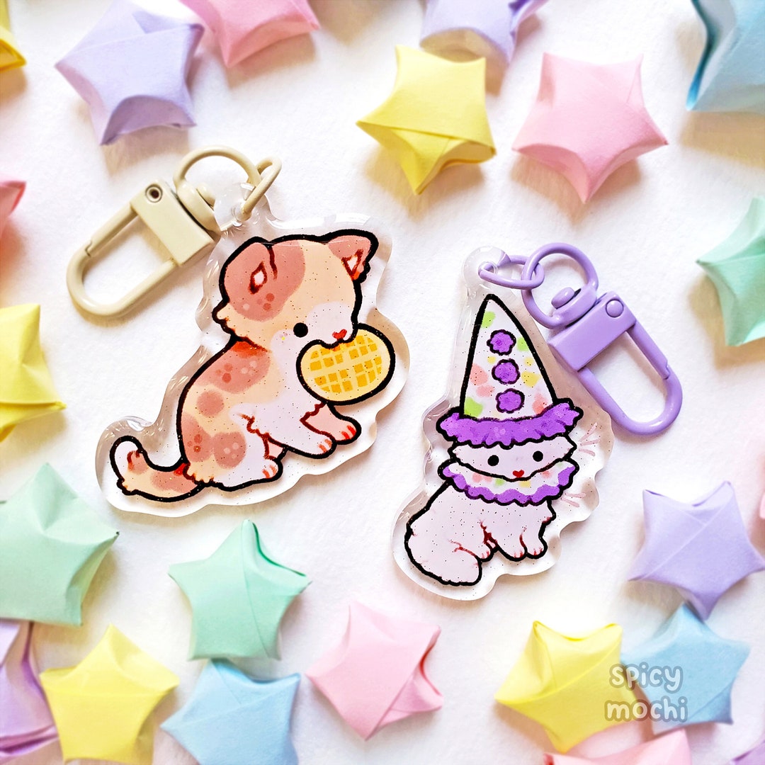 Waffle Cat and Clown Cat Acrylic Keychain Set of 2 / 2in Double-sided ...