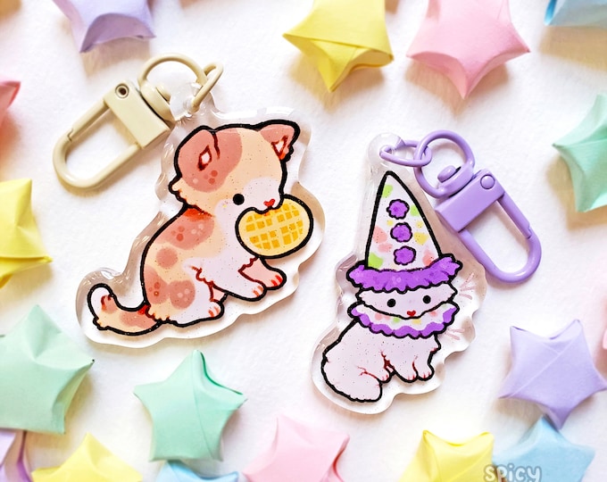 Waffle Cat and Clown Cat Acrylic Keychain Set of 2 / 2in Double-sided ...