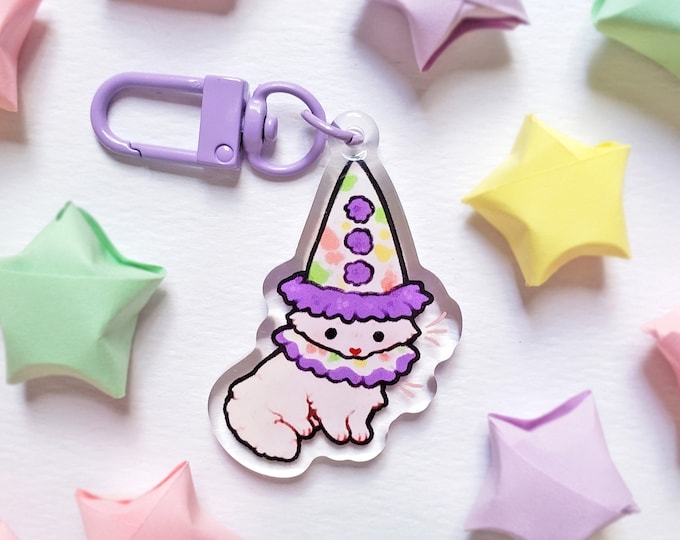 Clown Cat Acrylic Keychain / 2in Double-sided Charm / Cute Cat Lover ...