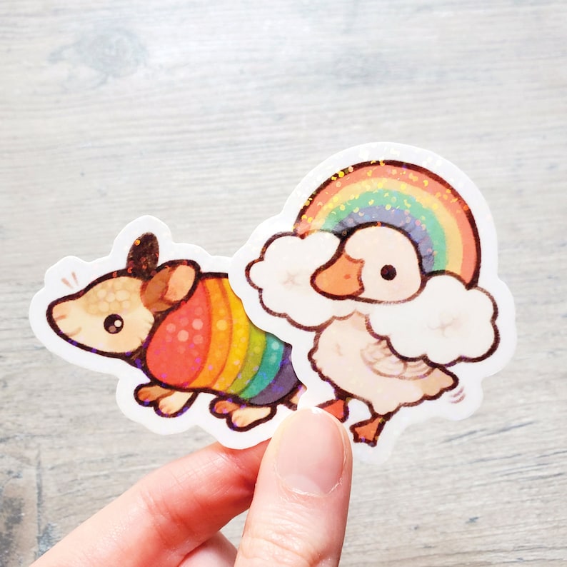 Holographic Rainbow Ducky and Armadillo Sticker Set of 2 / - Etsy