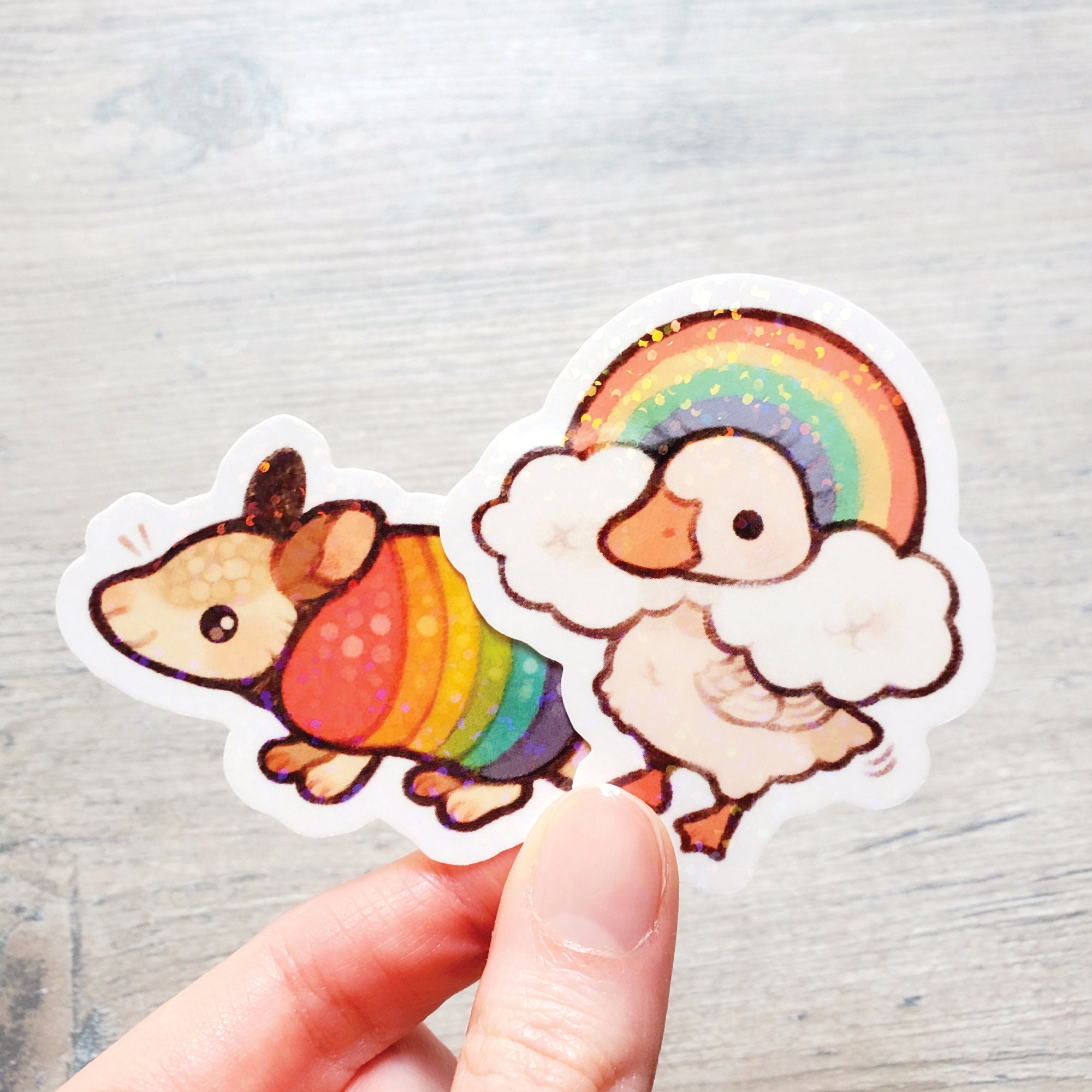Holographic Rainbow Ducky and Armadillo Sticker Set of 2 / - Etsy