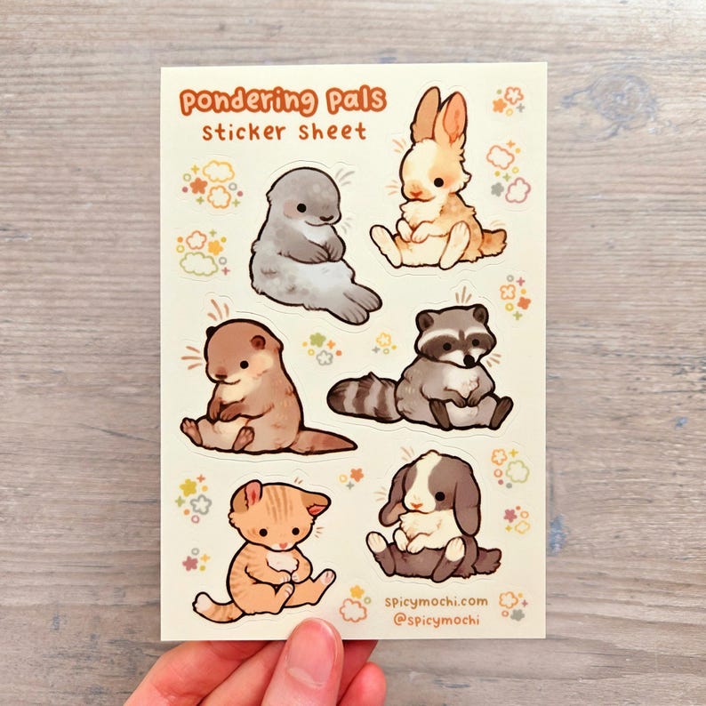Mini Pondering Pals Sticker Sheet / 4x6 Animal Sticker Sheet of Small ...
