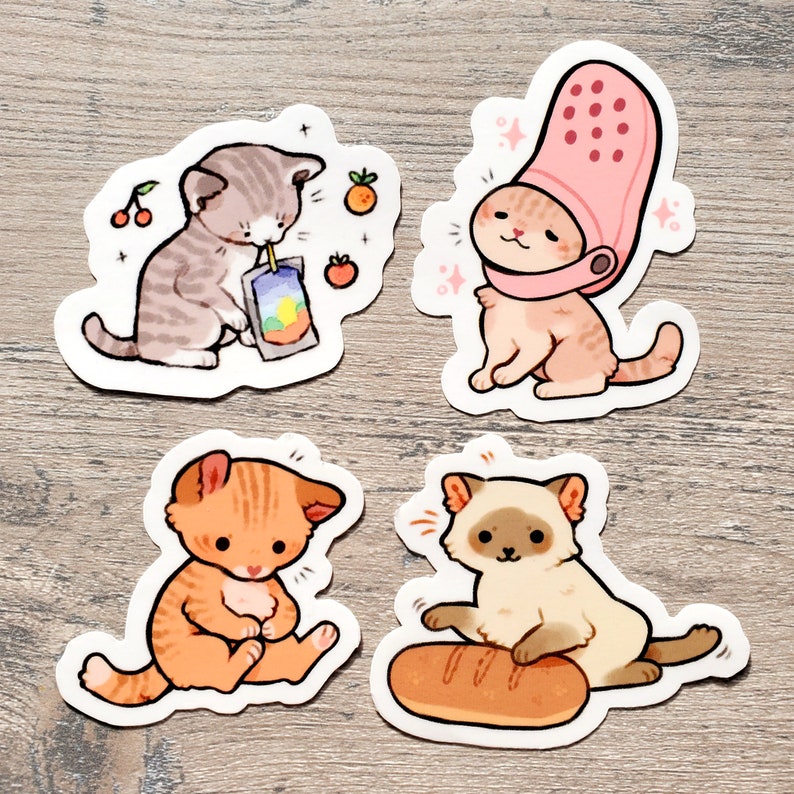 Feline Friends Sticker Set of 4 / Cat Meme Stickers / Kitten - Etsy