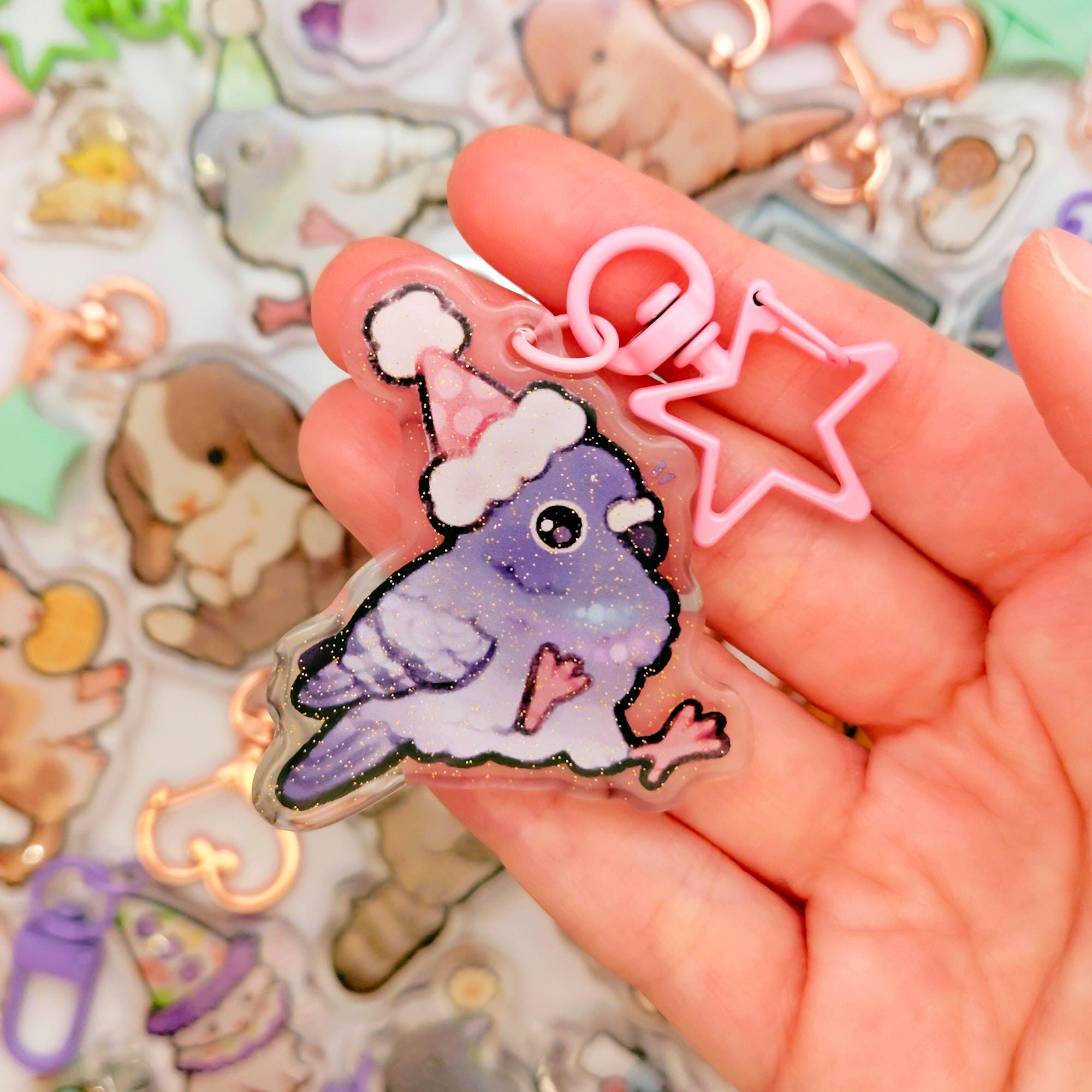 Party Pigeons Keychain Set / 2in Double-sided Glitter Acrylic Animal ...