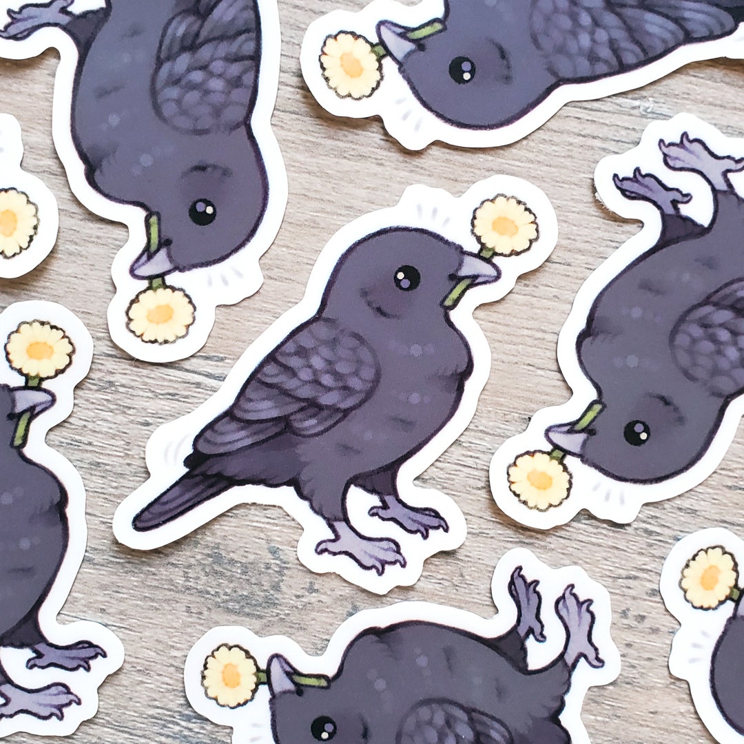 Flower Crow Sticker / Cute Animal Sticker / Waterproof Laptop Sticker ...
