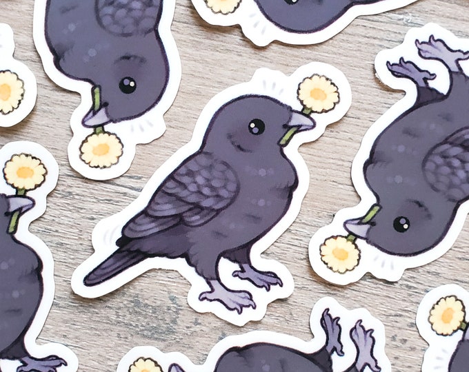 Flower Crow Sticker / Cute Animal Sticker / Waterproof Laptop Sticker ...