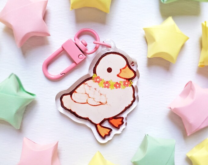 Flower Ducky Acrylic Keychain / 2in Double-sided Epoxy Glitter Charm ...