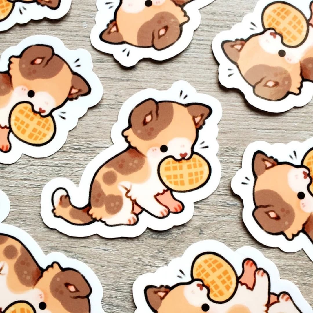 Waffle Cat Sticker / Cat Sticker / Kitten Sticker / Cute Animal Sticker ...