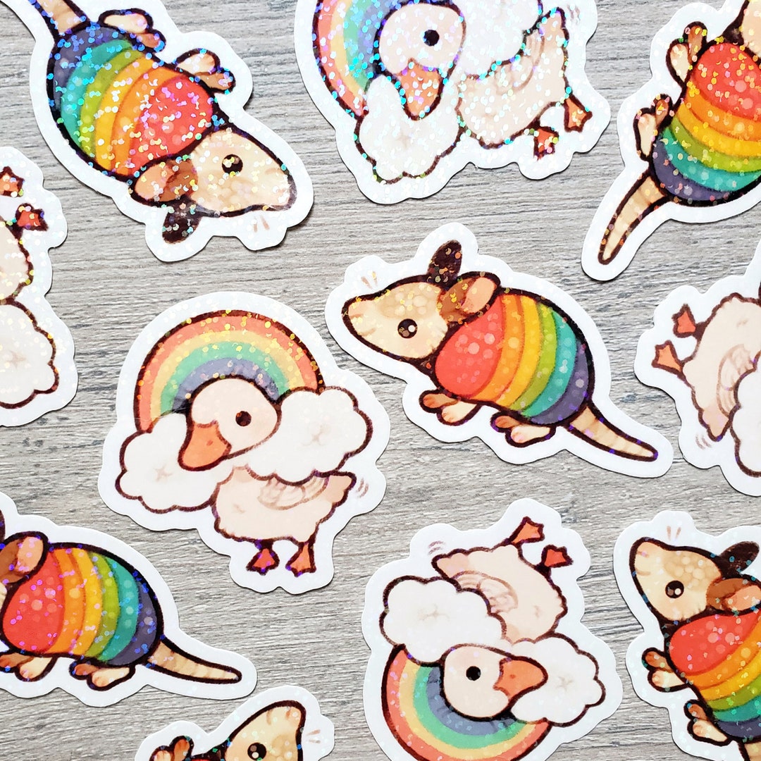 Holographic Rainbow Ducky and Armadillo Sticker Set of 2 / Duck Sticker ...