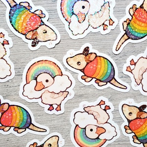 Holographic Rainbow Ducky and Armadillo Sticker Set of 2 / Duck Sticker ...