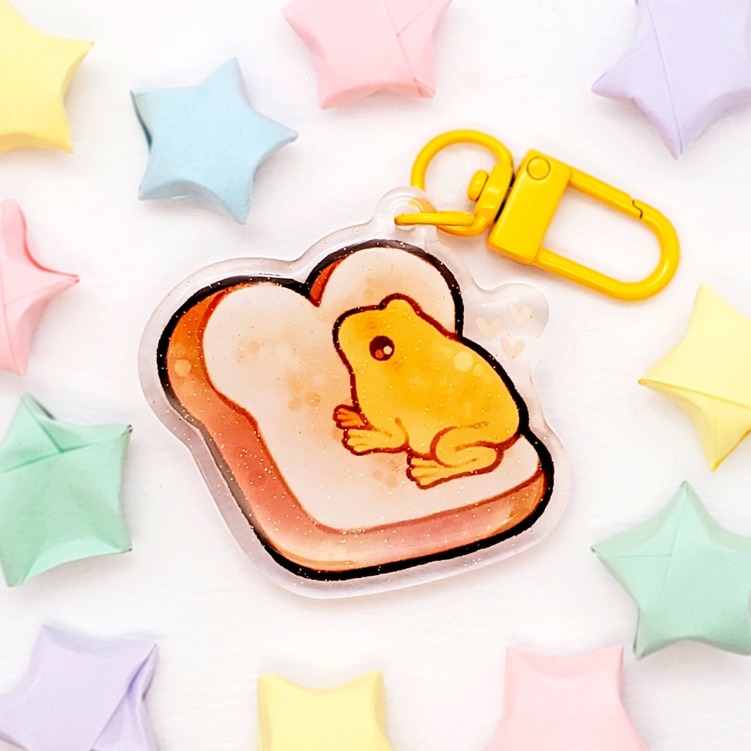 Froggy Bread Acrylic Keychain / 2in Double-sided Epoxy Glitter Charm ...