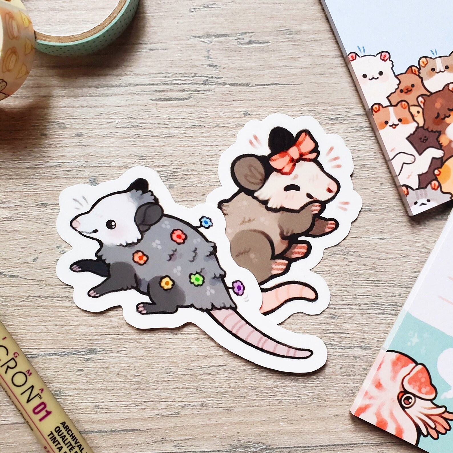 Opossum Sticker Set of 2 / Opossum Blossom and Pretty Possum / - Etsy