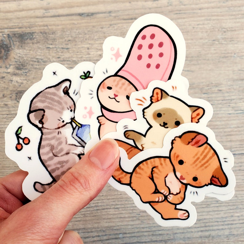 Feline Friends Sticker Set of 4 / Cat Meme Stickers / Kitten - Etsy