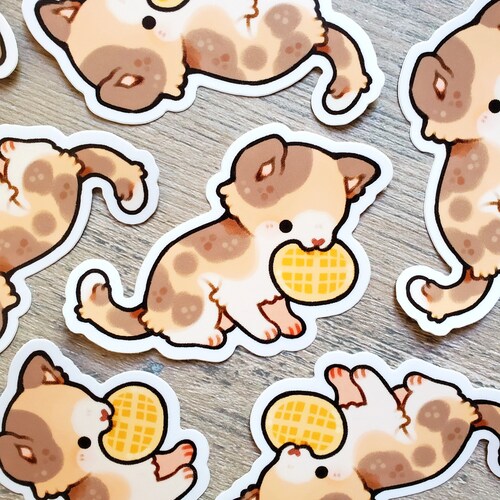 Waffle Cat Sticker / Cat Sticker / Kitten Sticker / Cute - Etsy