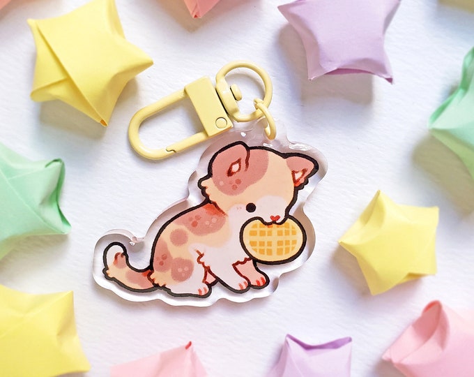 Waffle Cat Acrylic Keychain / 2in Double-sided Charm / Calico Cat ...