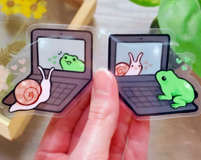 Date Night Clear Sticker Set of 2 / Snail and Frog Stickers / Cute ...