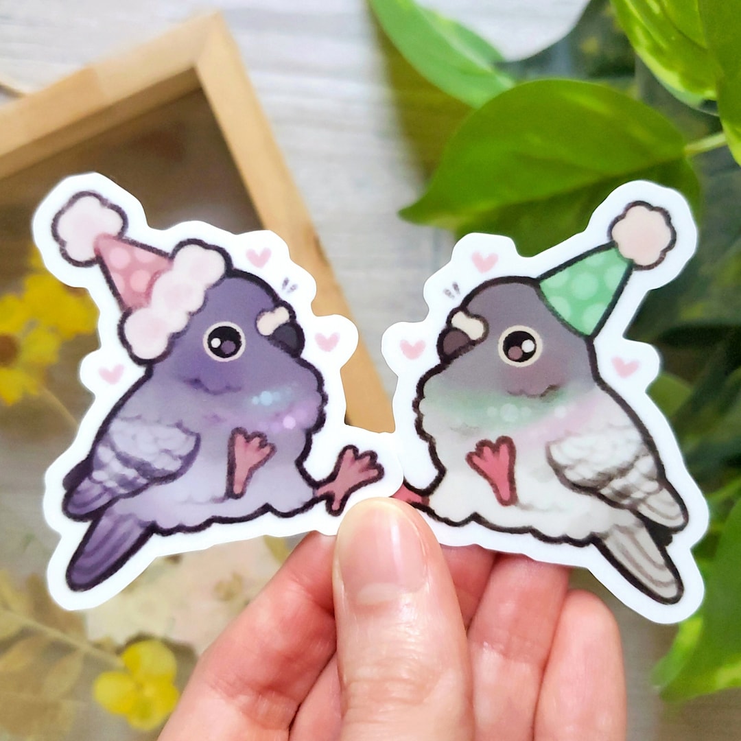 Party Pigeon Sticker Set of 2 / Cute Animal Sticker, Waterproof Laptop ...