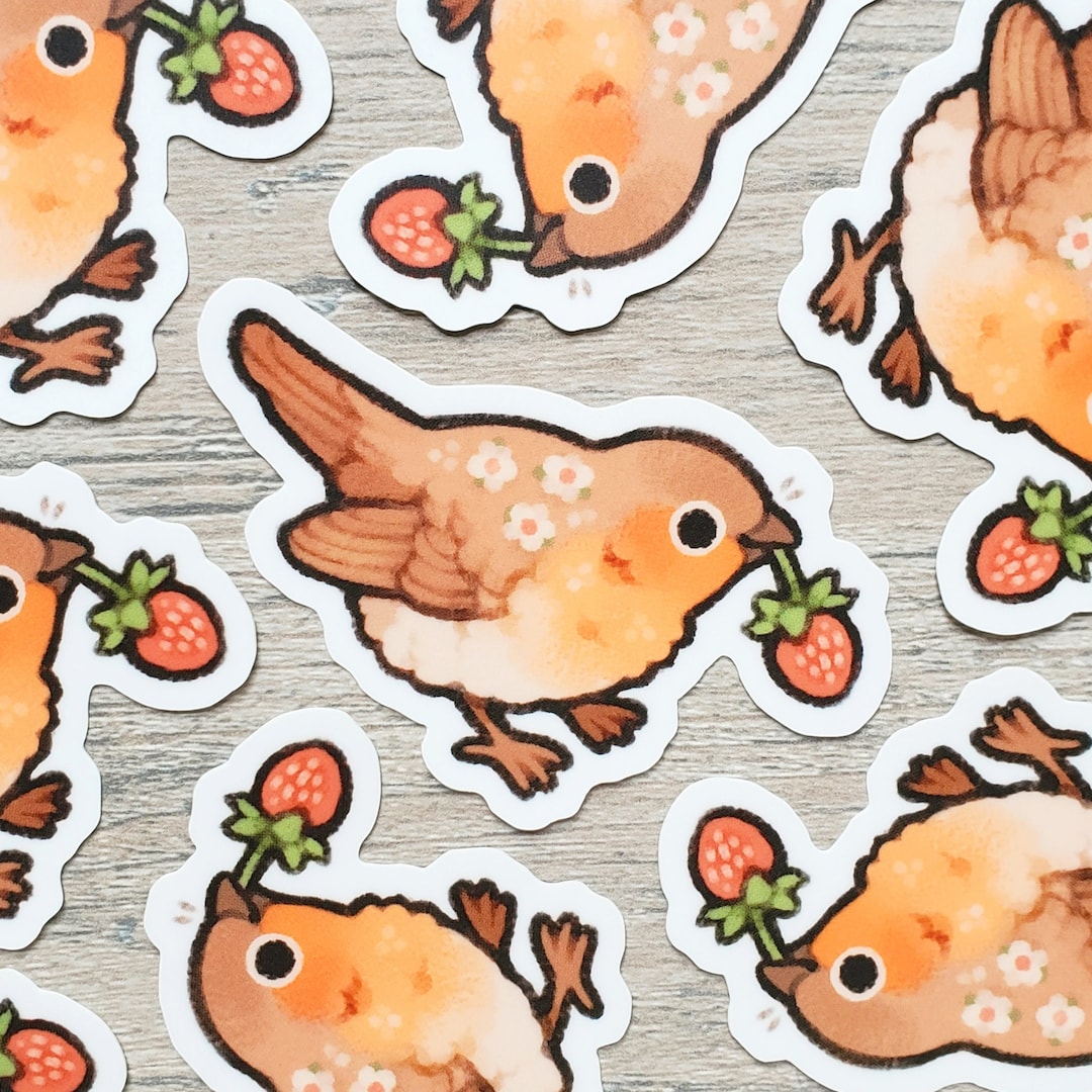 Strawberry Thief Bird Sticker / Cute Animal Sticker / Vinyl Water ...