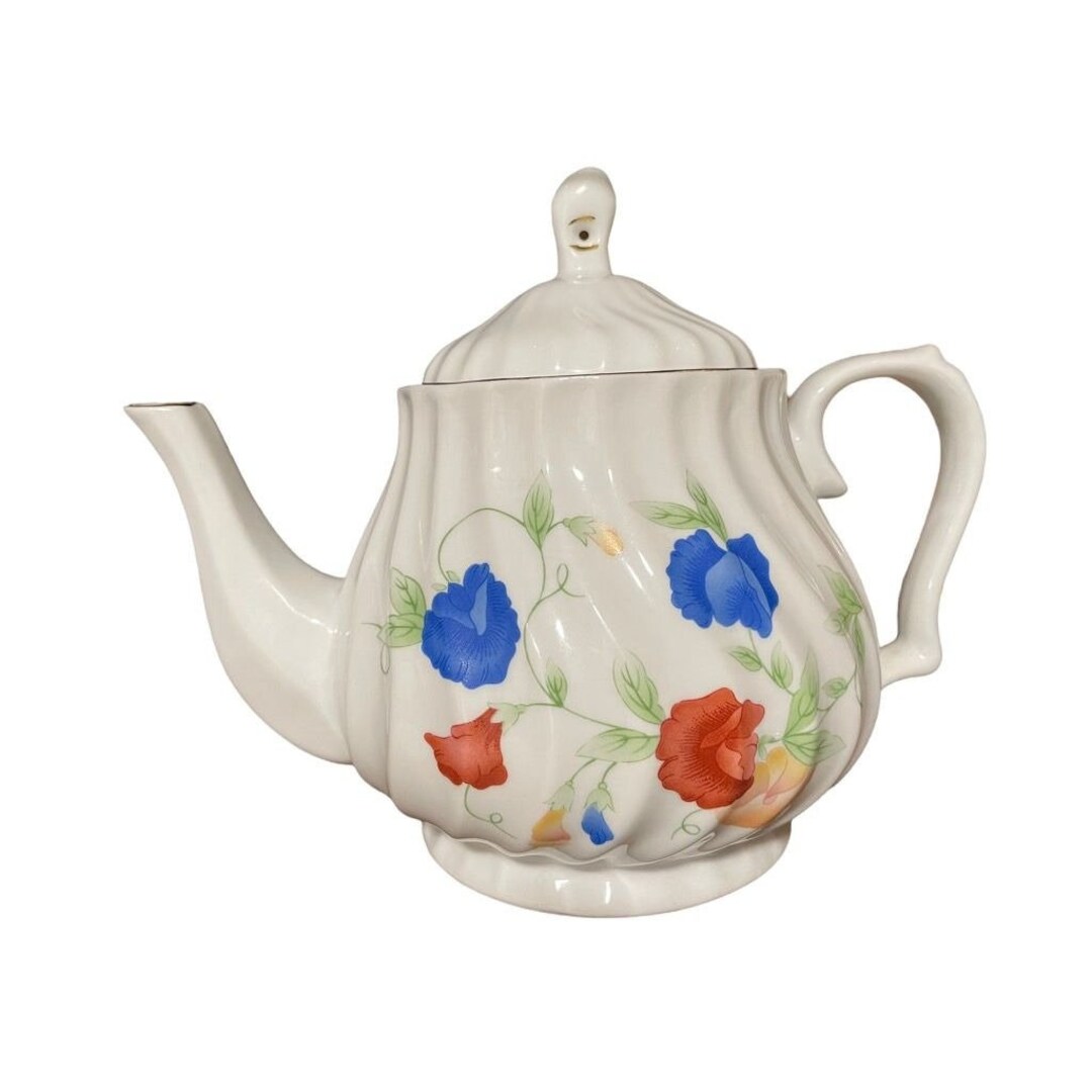 Royal Oak Ceramic Teapot Multicolor Pansies Floral With Lid Scalloped ...