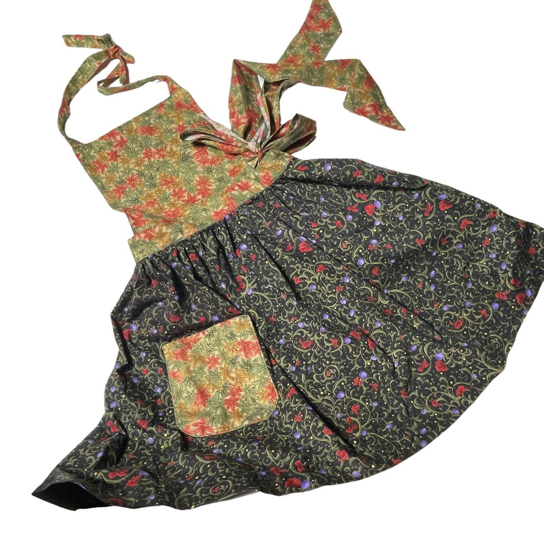 Vintage Apron 1950s Homemade Style Fabric Floral Print One Pocket Retro ...
