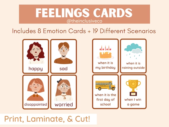 Feelings Printable Cards 8 Emotion Cards 19 Different | Etsy