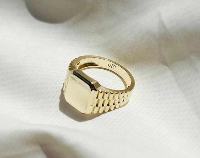 Engraved Signet Ring, Rollie Chain Ring, Watch Band Signet Ring, Gold ...