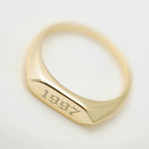 Engraved Signet Ring Square Signet Ring With Diamond Gold | Etsy