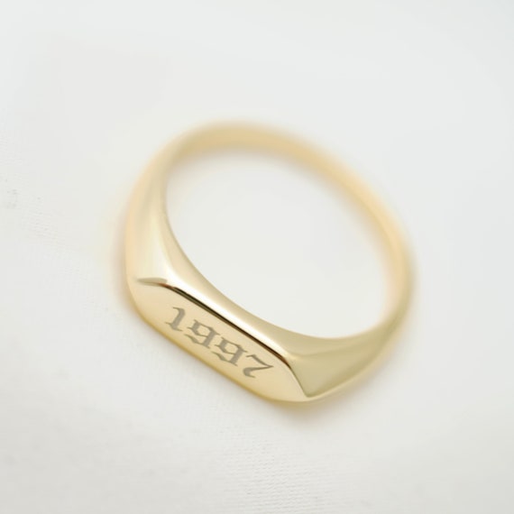 Engraved Signet Ring Square Signet Ring With Diamond Gold | Etsy