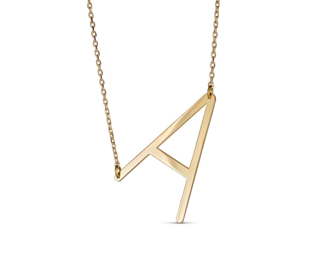 Sideways Large Initial Necklace Alphabet Side Letter - Etsy