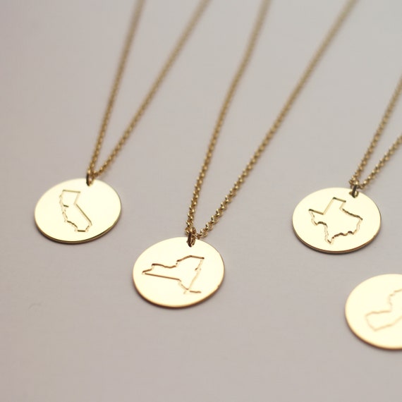 State City Country Engraved Disk Charm Necklace Rolo Box Chain Name Bar Necklace Gift for Her Custom Necklace Gold or Silver USA Etsy
