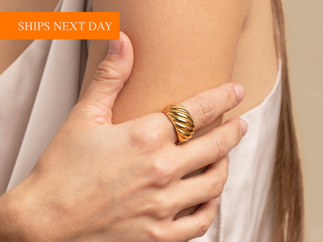 Gold Chunky Croissant Dome Ring by JWLGANG, Bold Rings, Chunky Rings, Statement Rings, Thick ...