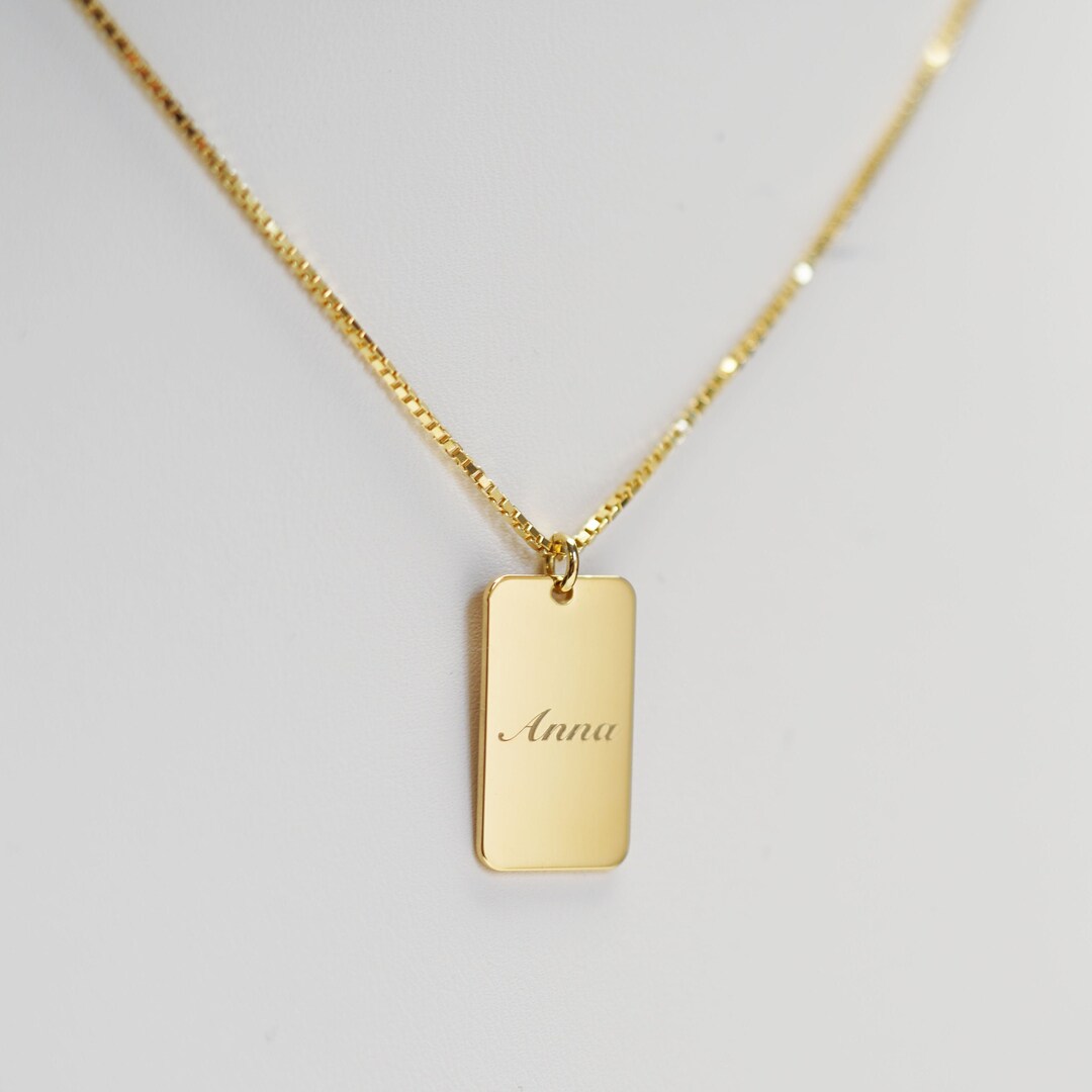Personalized Name Tag Necklace: Engraved Sterling Silver, Gold Vermeil ...