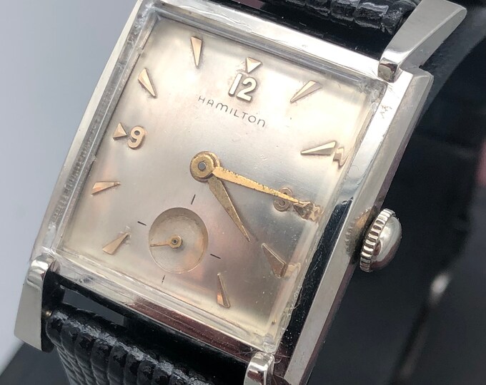 Unique 1950s Hamilton Trent Tank Watch With White Gold Fill Case and ...