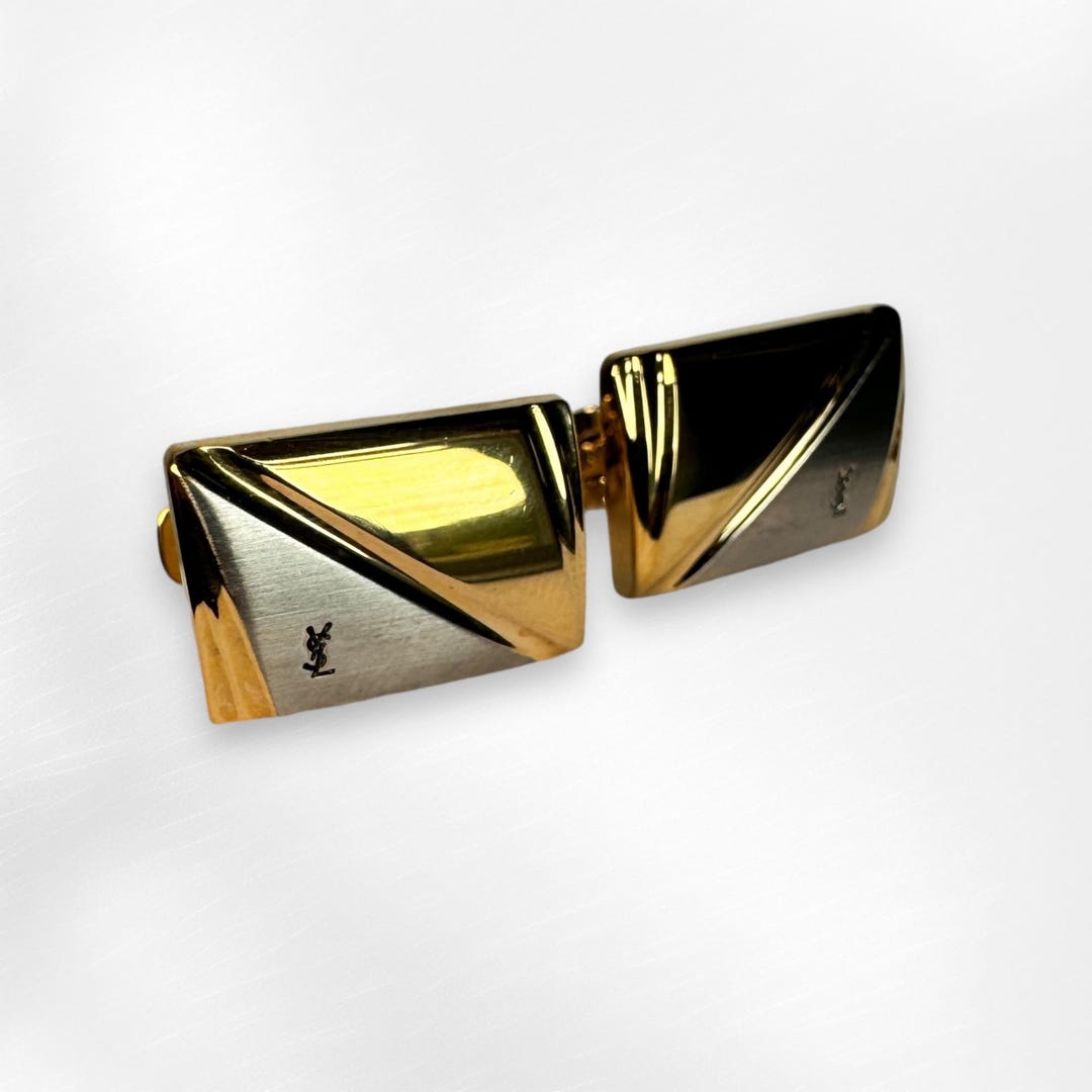 Yves Saint Laurent YSL Logo Vintage 90's Gold Silver Geometric ...