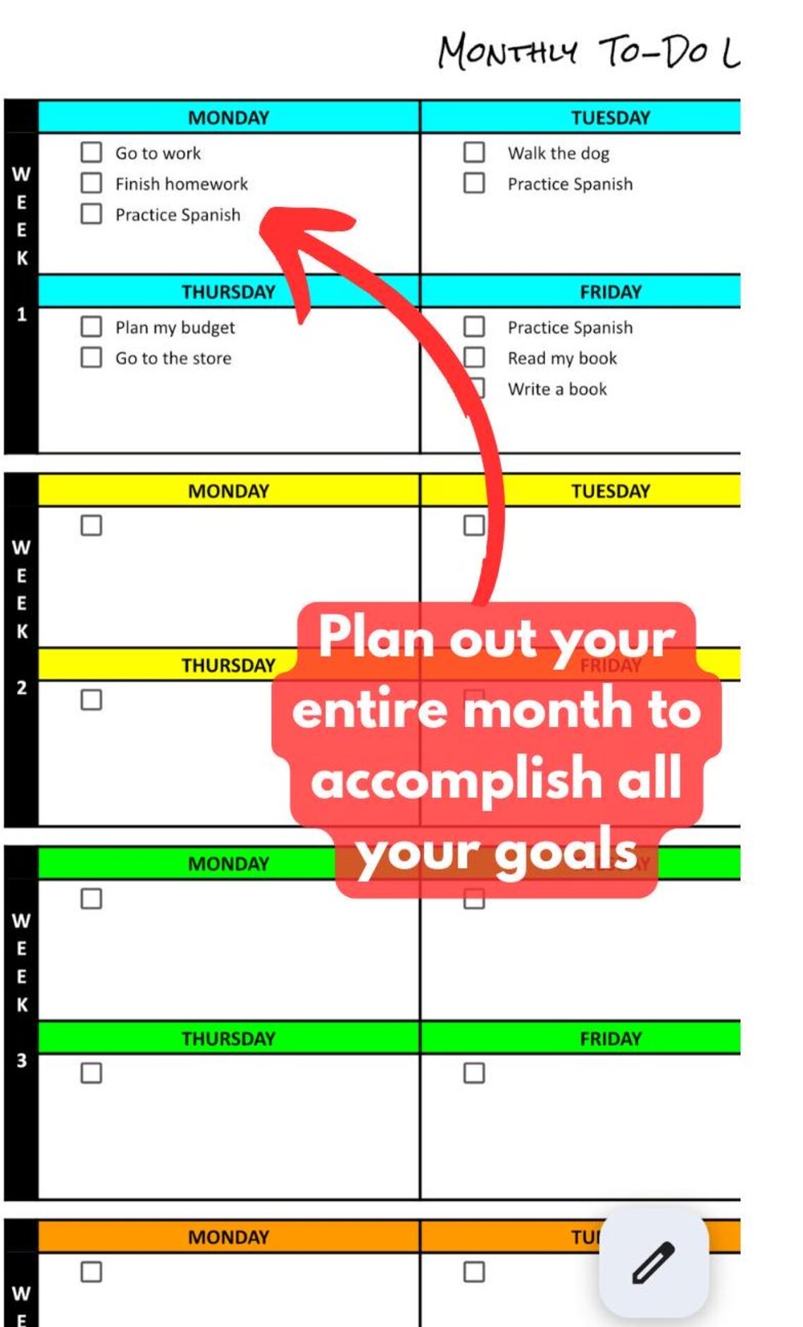 Monthly To-do Planner GOOGLE DOCS/WORD Template - Etsy