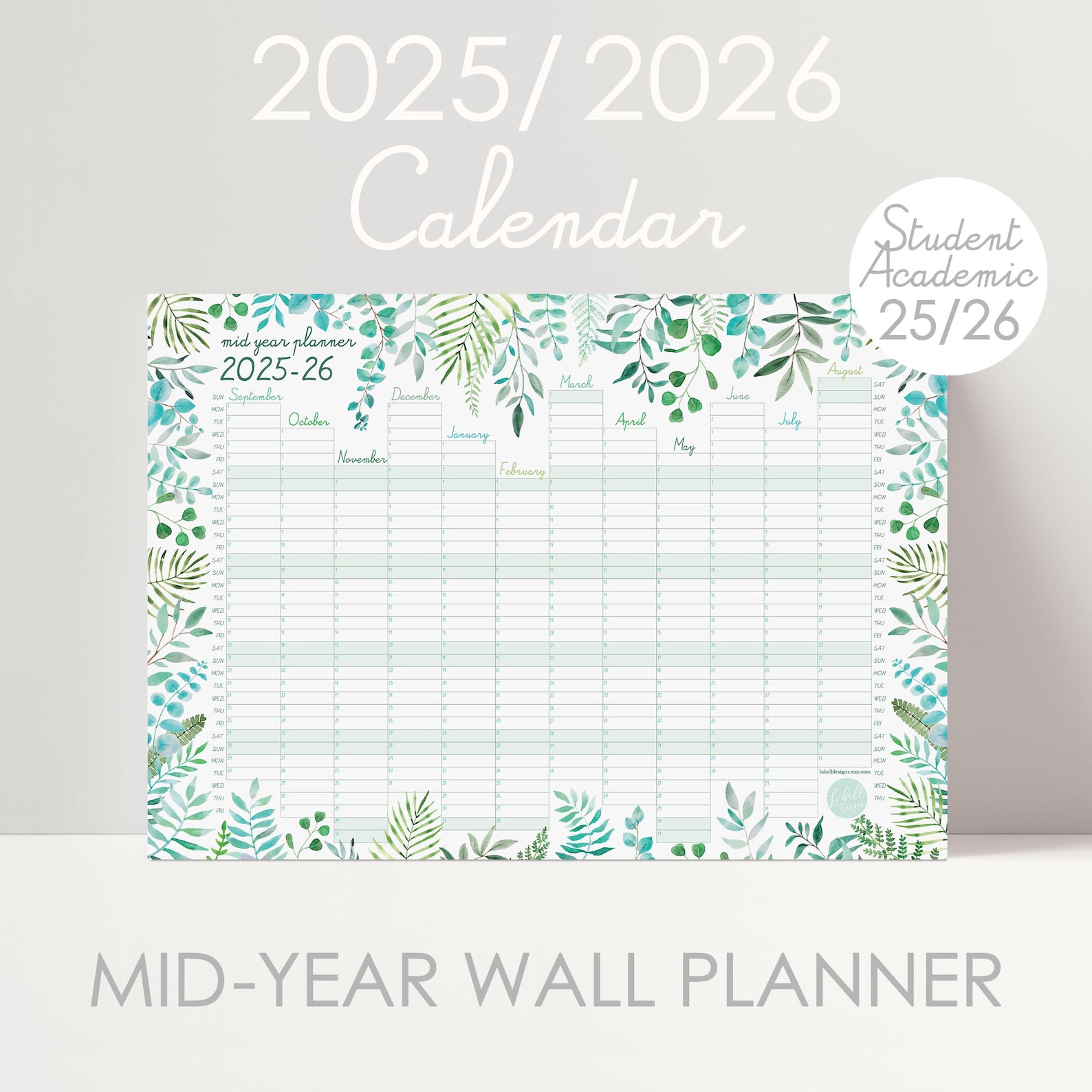 2025-26 Academic Wall Planner | Yearly Planner | Mid Year Calendar ...