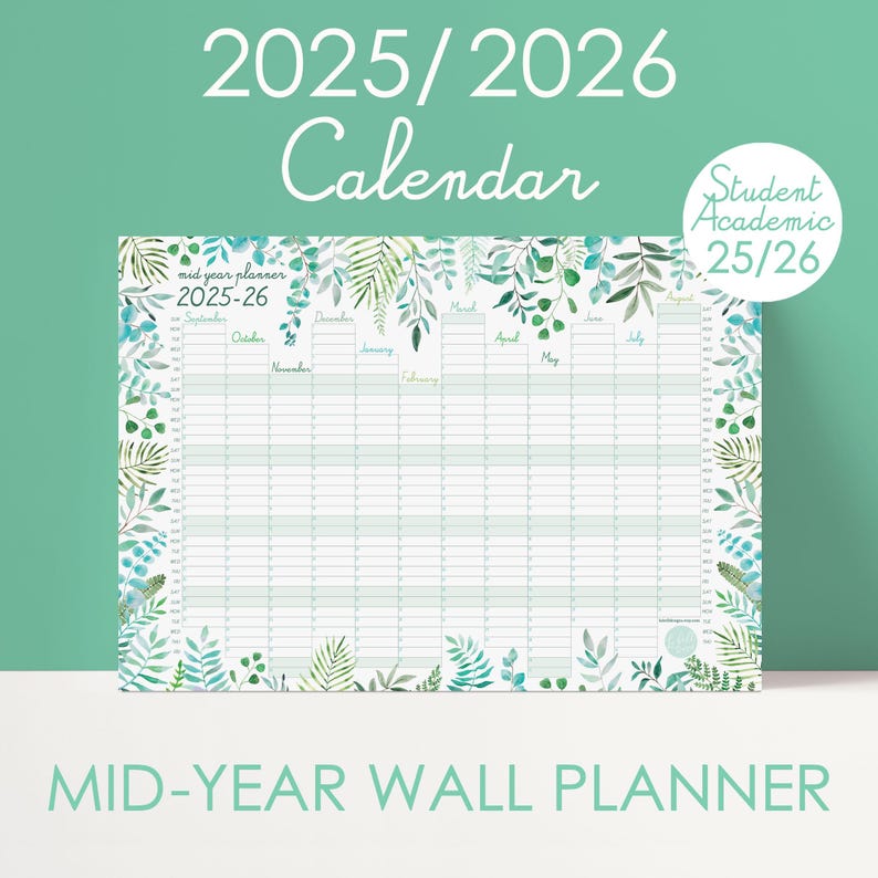 2025-26 Academic Wall Planner | Yearly Planner | Mid Year Calendar ...