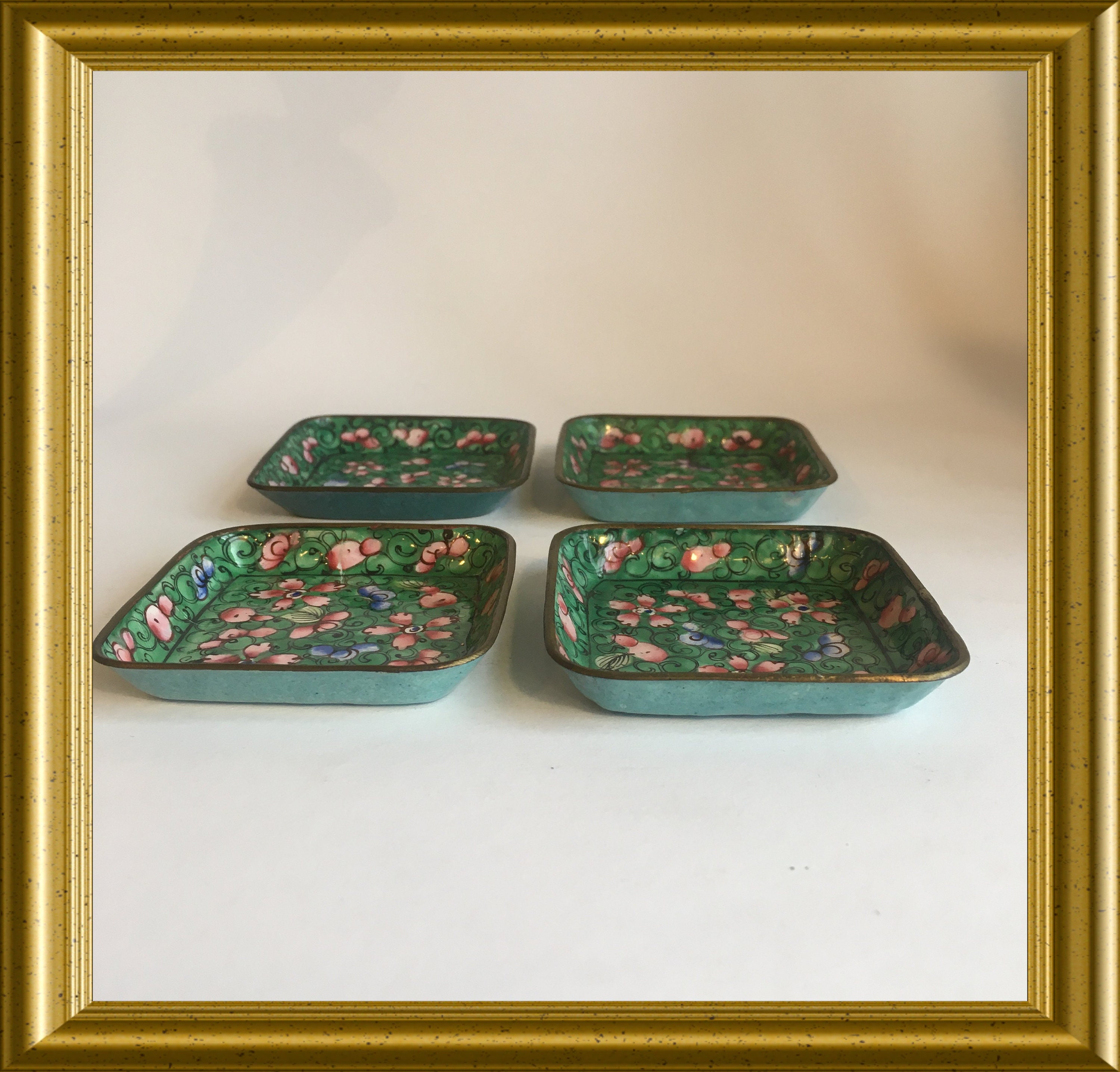Four antique small chinese enamel dishes