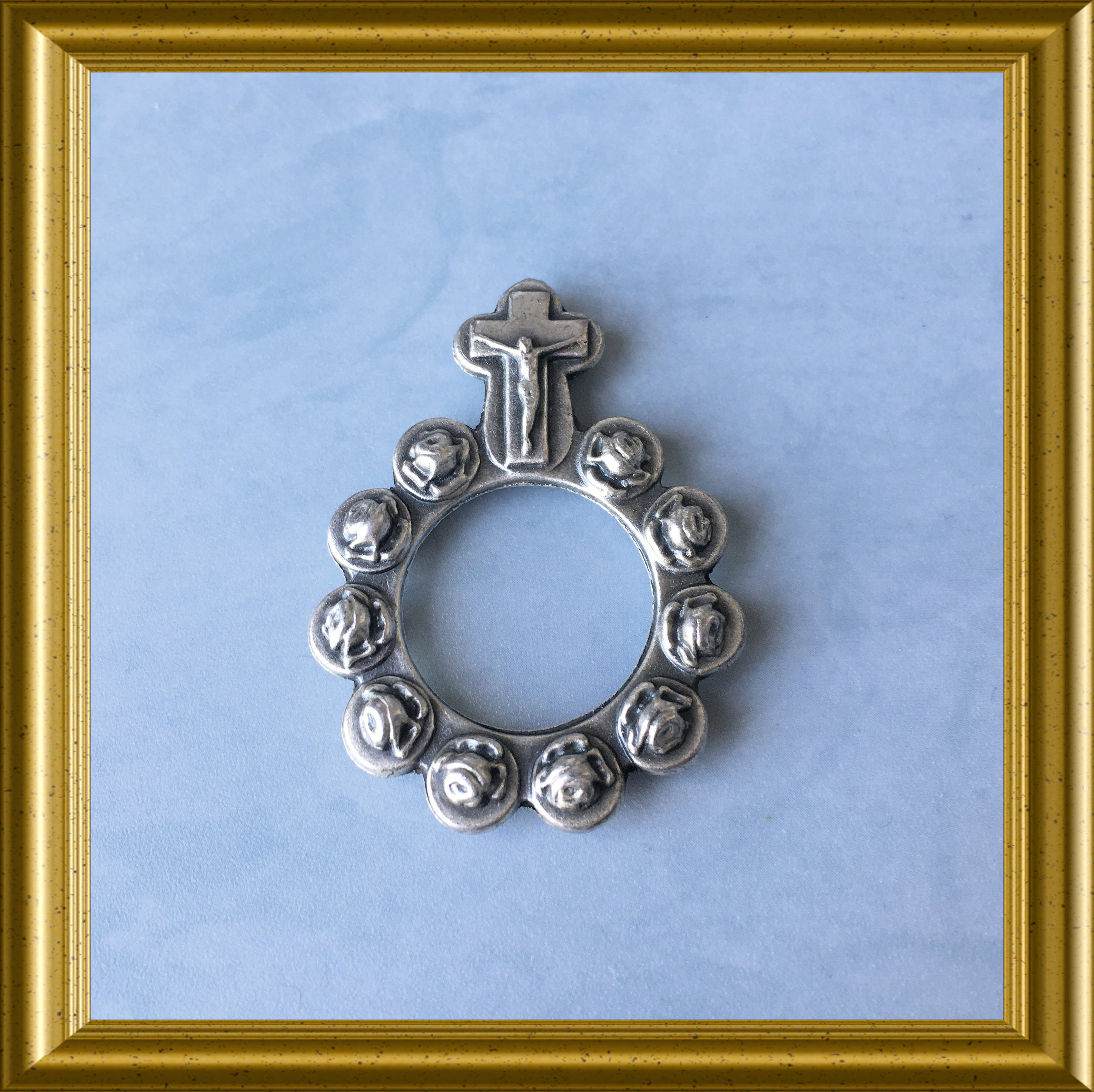 Vintage rosary ring, finger chaplet with roses