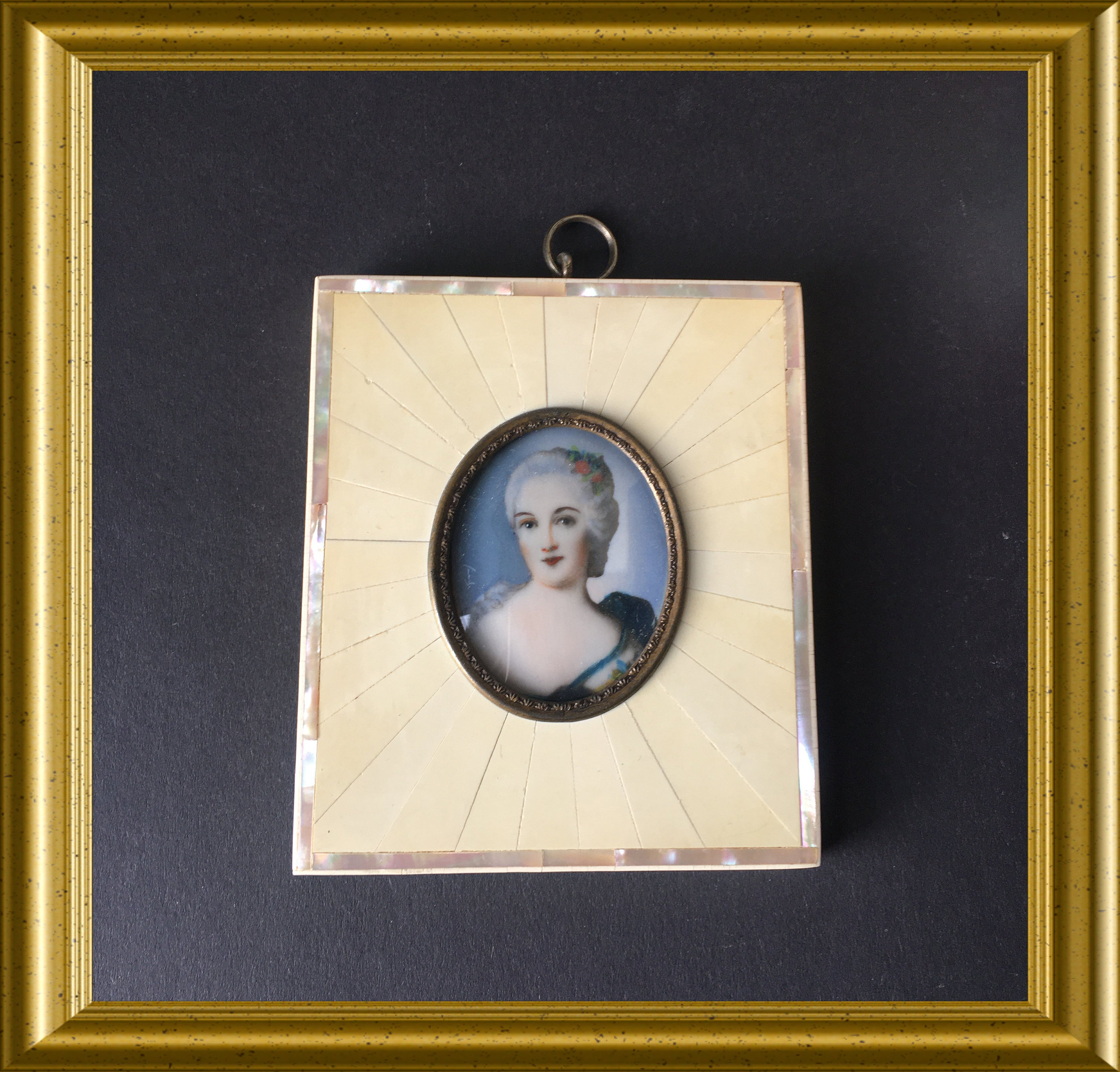 Vintage frame: miniature portrait, lady, Marquise de Pompadour