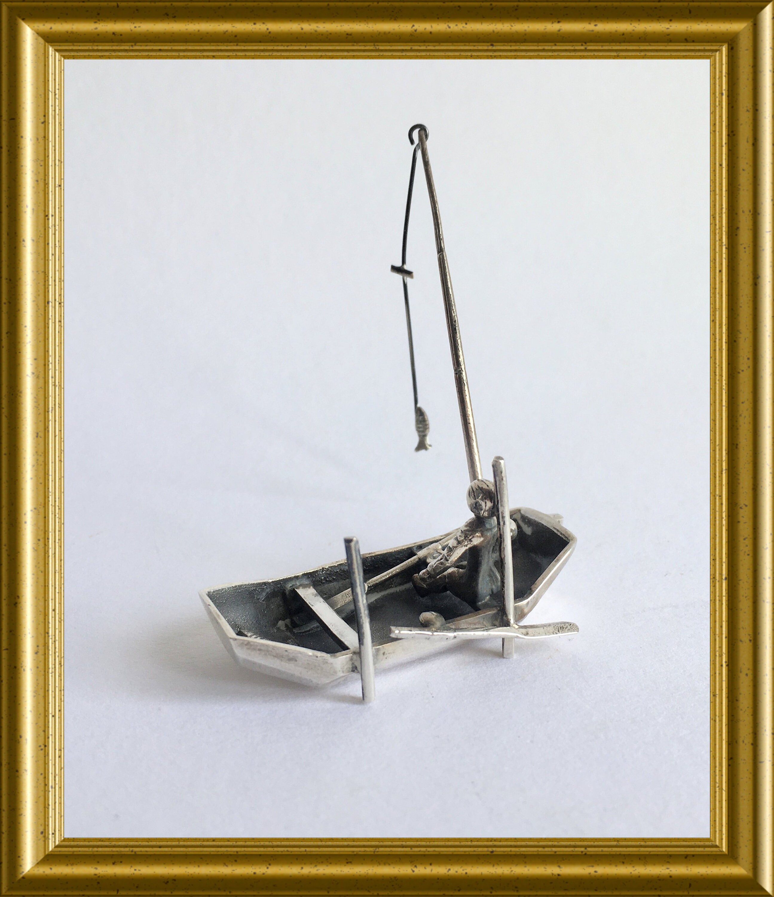 Vintage Dutch silver miniature: rowing boat with fisherman | Etsy