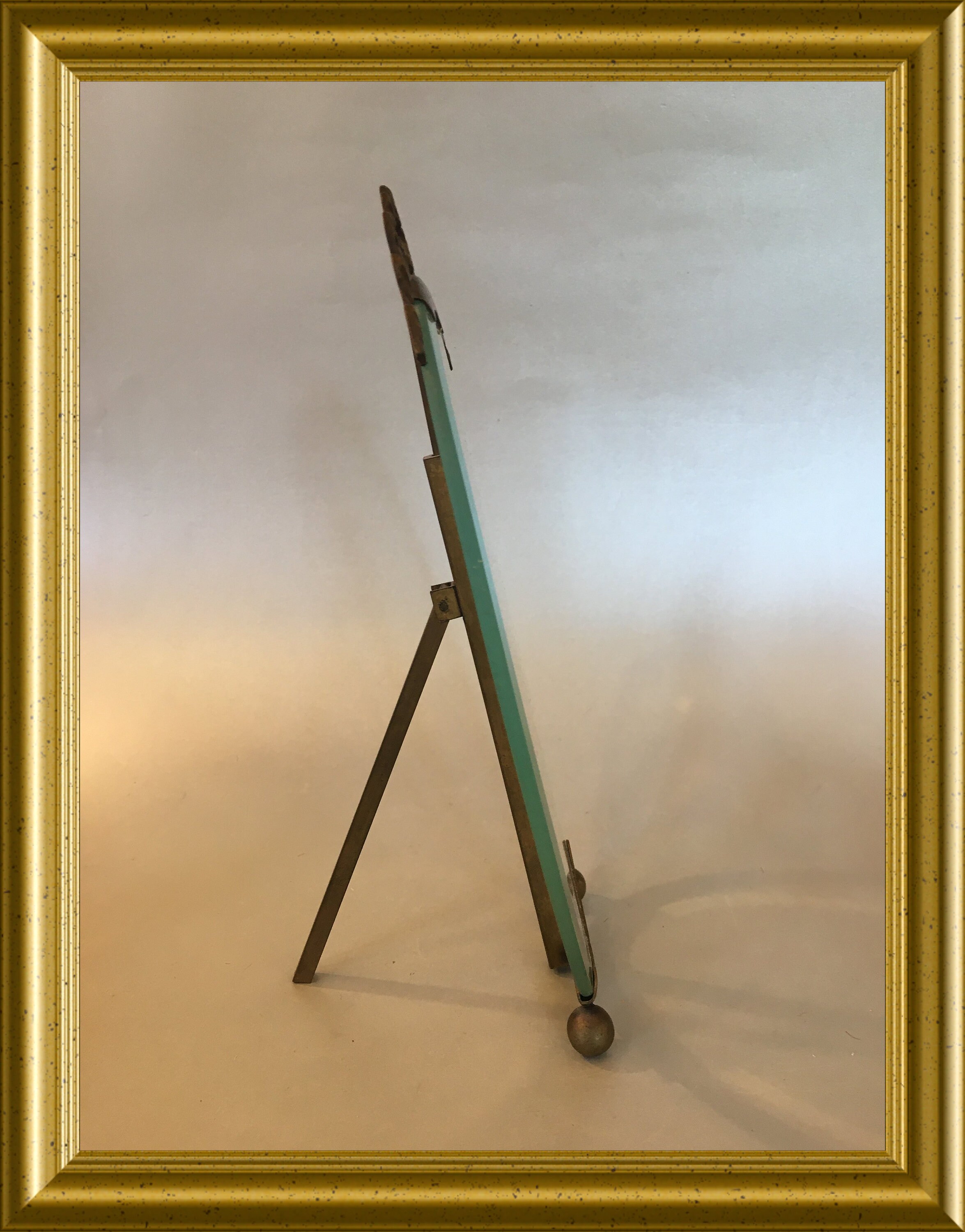 Antique large oval picture frame with beveled glass and bow