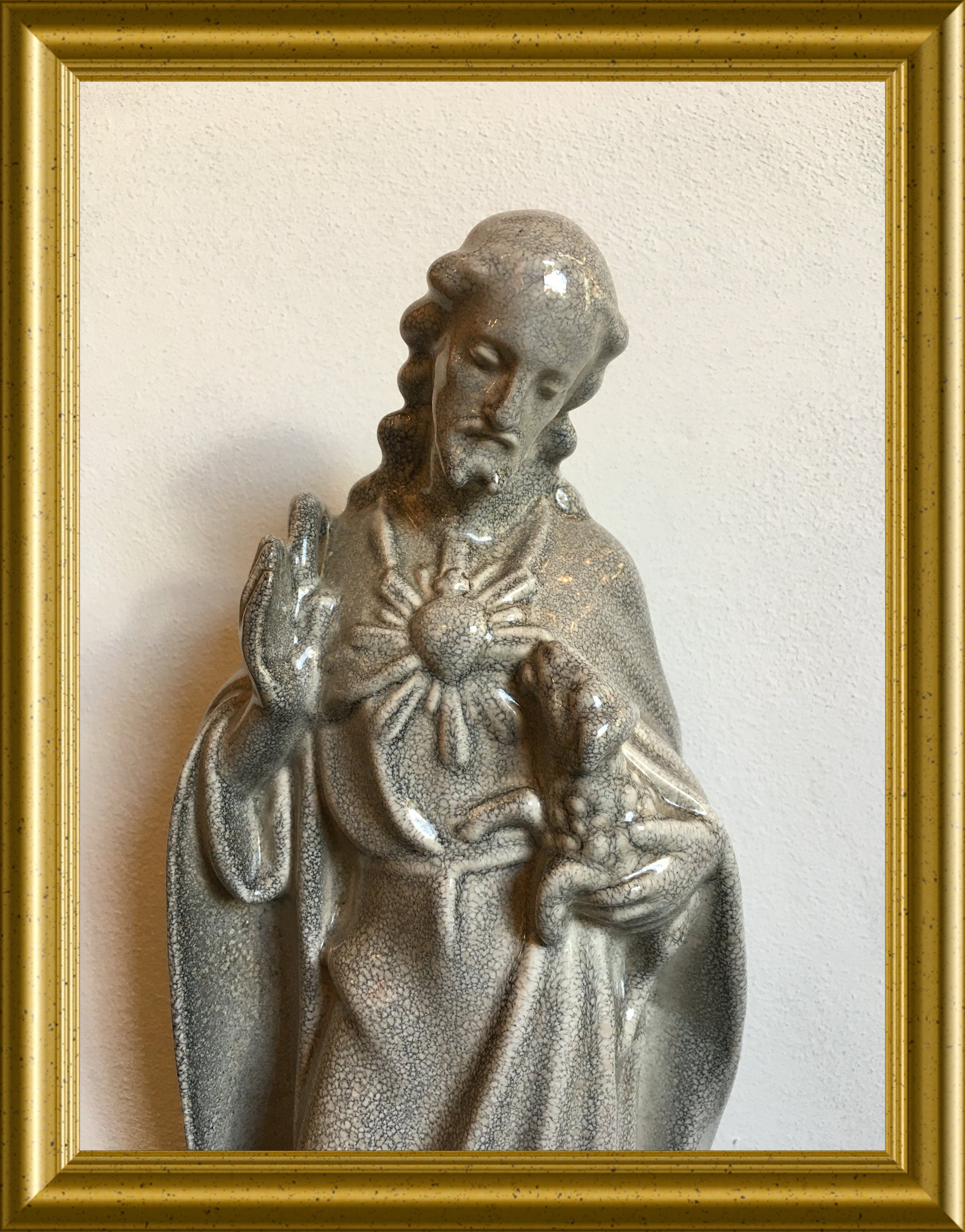 Vintage Jesus figurine: the good shepherd, art pottery Zuidholland Gouda