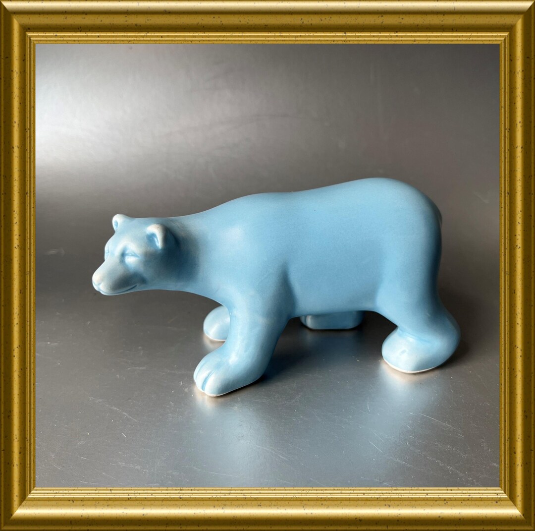 Vintage Blue Ceramic Figurine: Polar Bear - Etsy