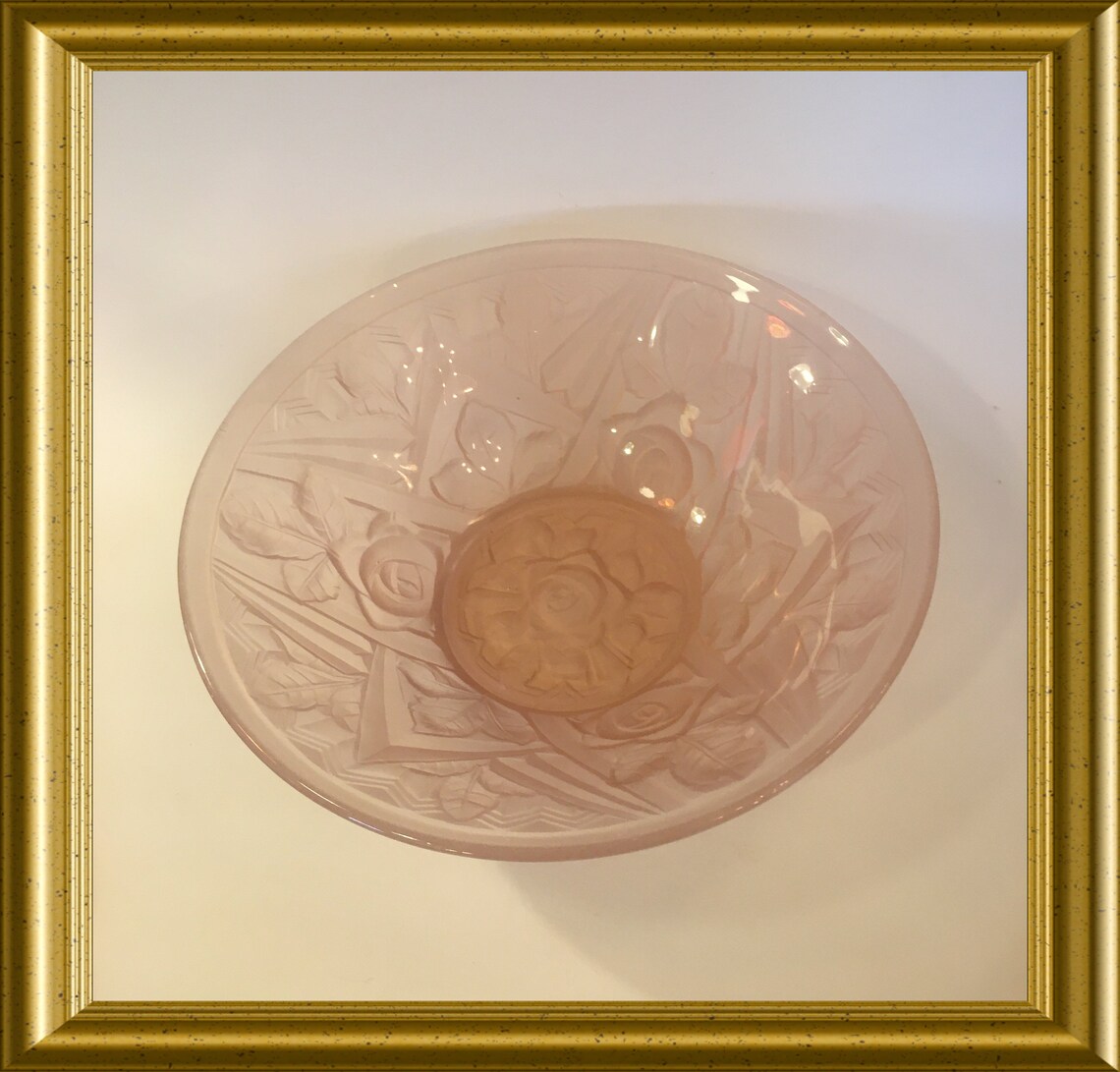 Beautiful Pink Art Deco Glass Bowl | Etsy