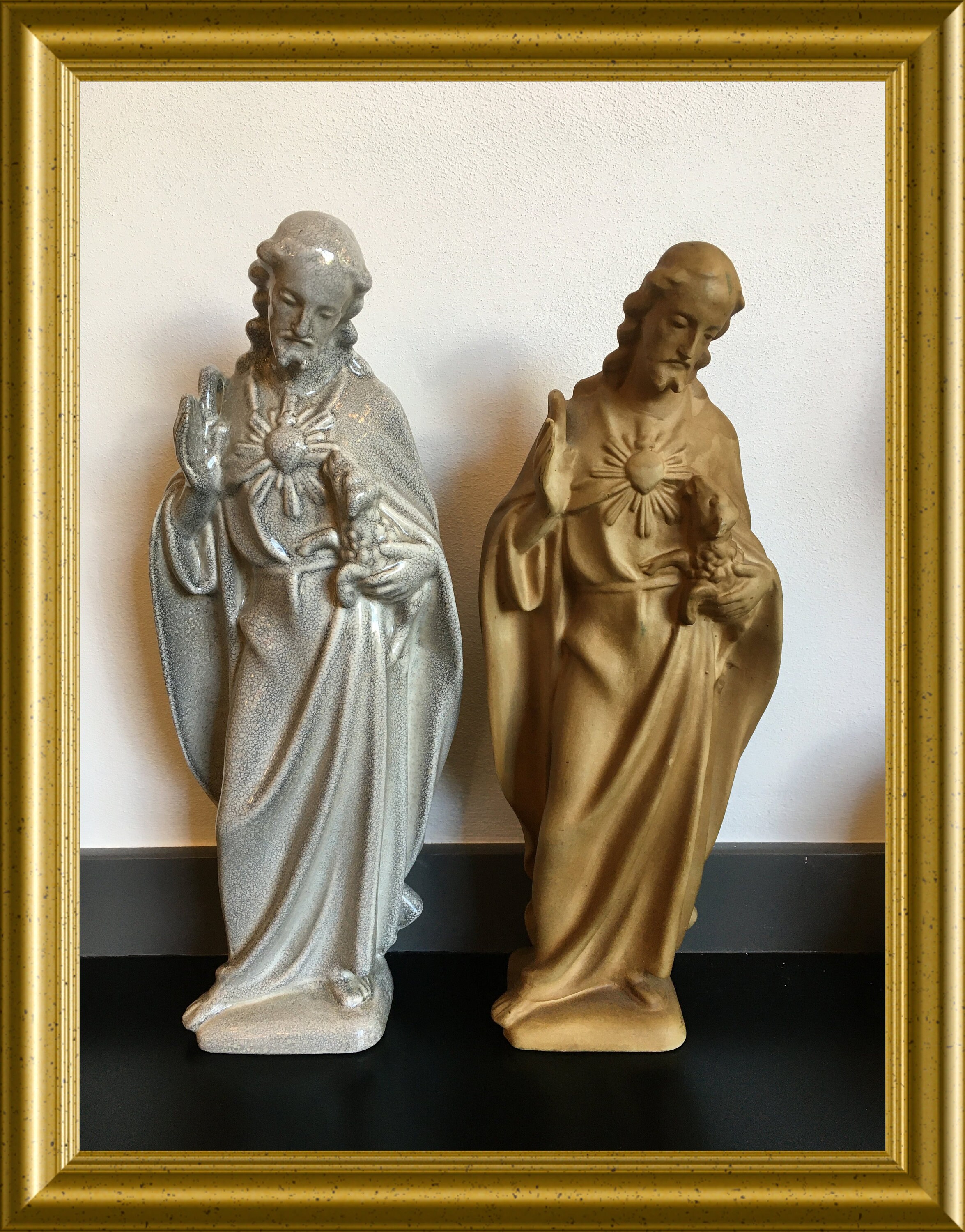 Vintage Jesus figurine: the good shepherd, art pottery Zuidholland Gouda