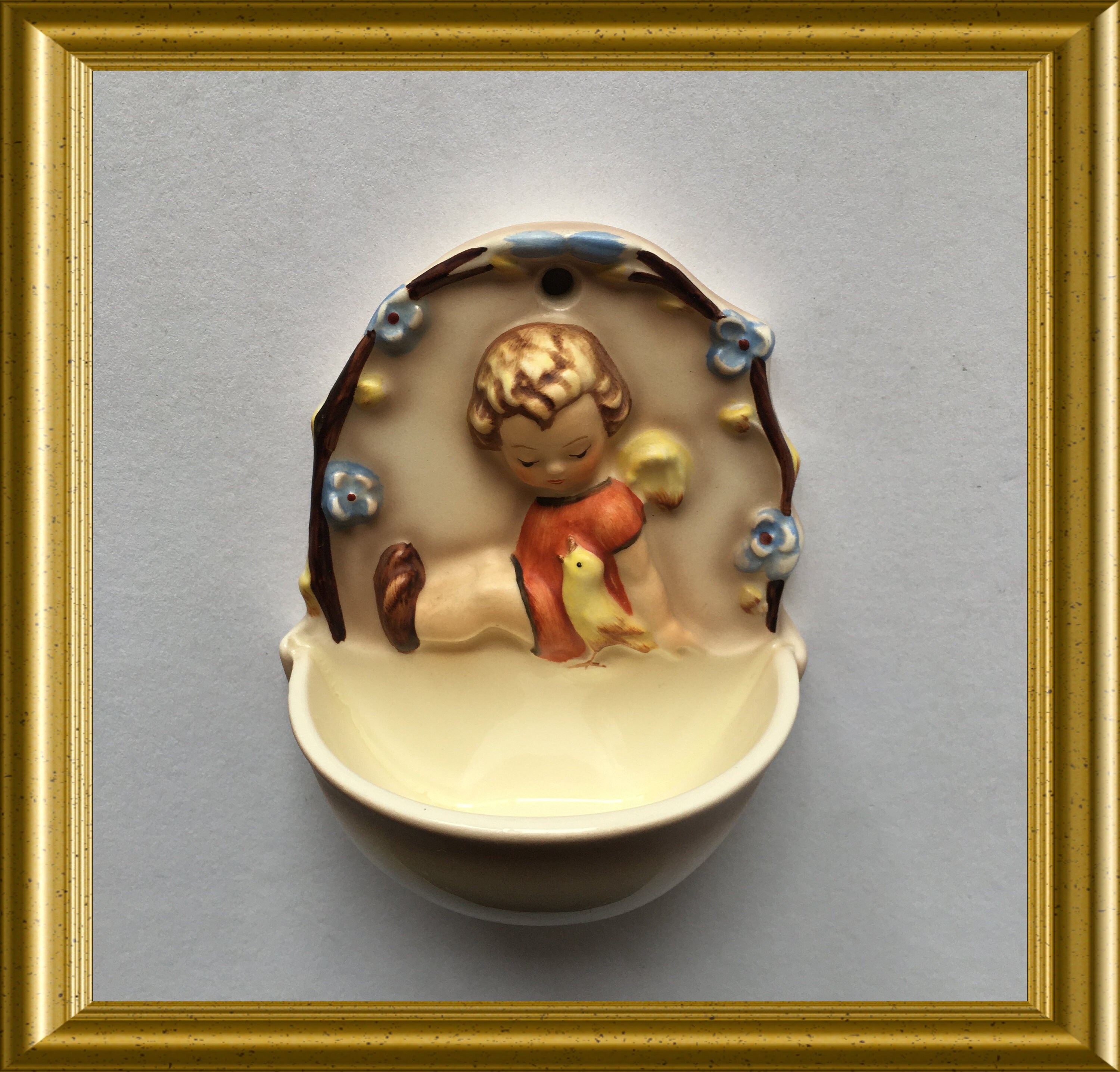Vintage holy water font: Goebel, Hummel, angel with bird