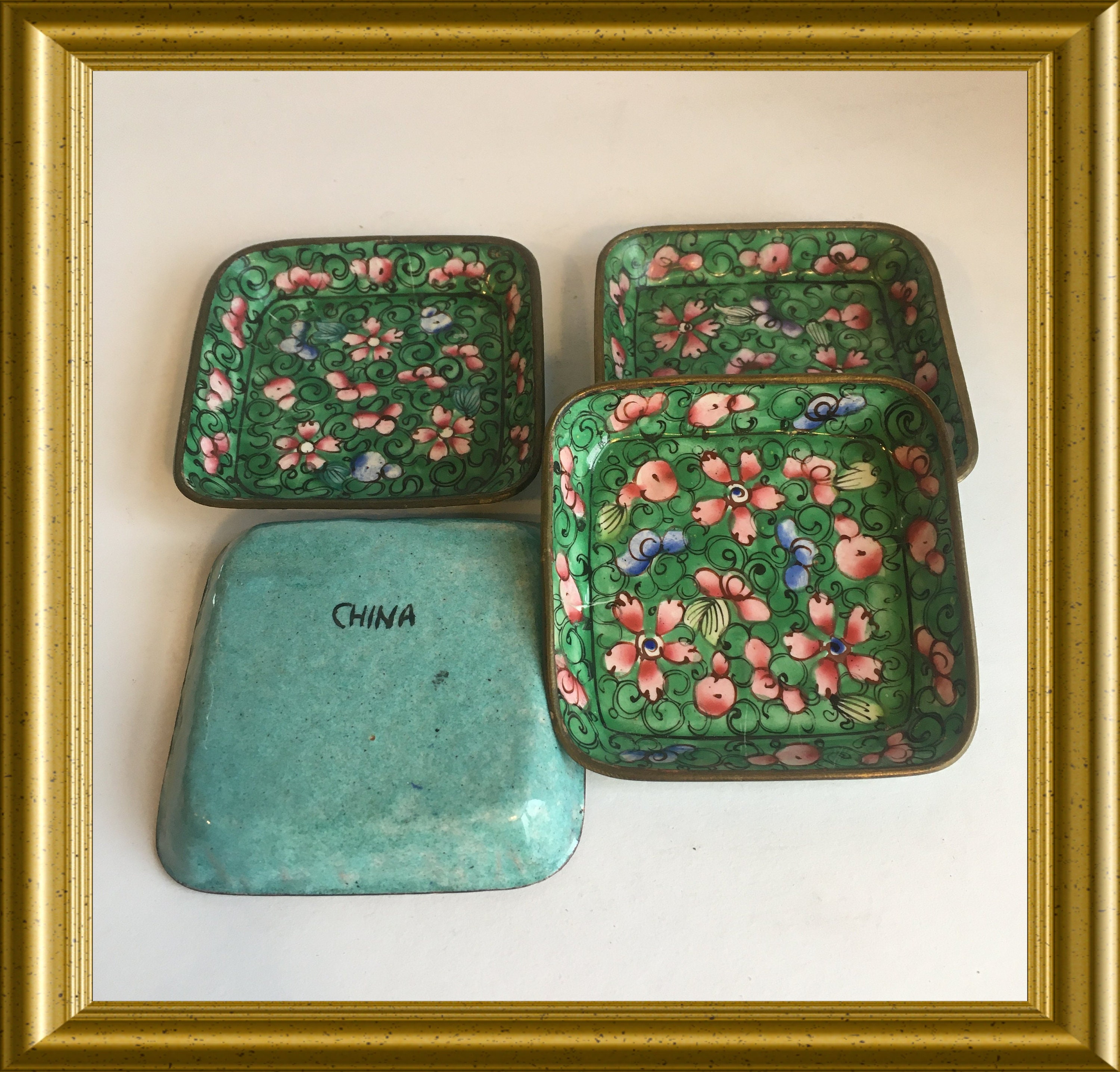 Four antique small chinese enamel dishes