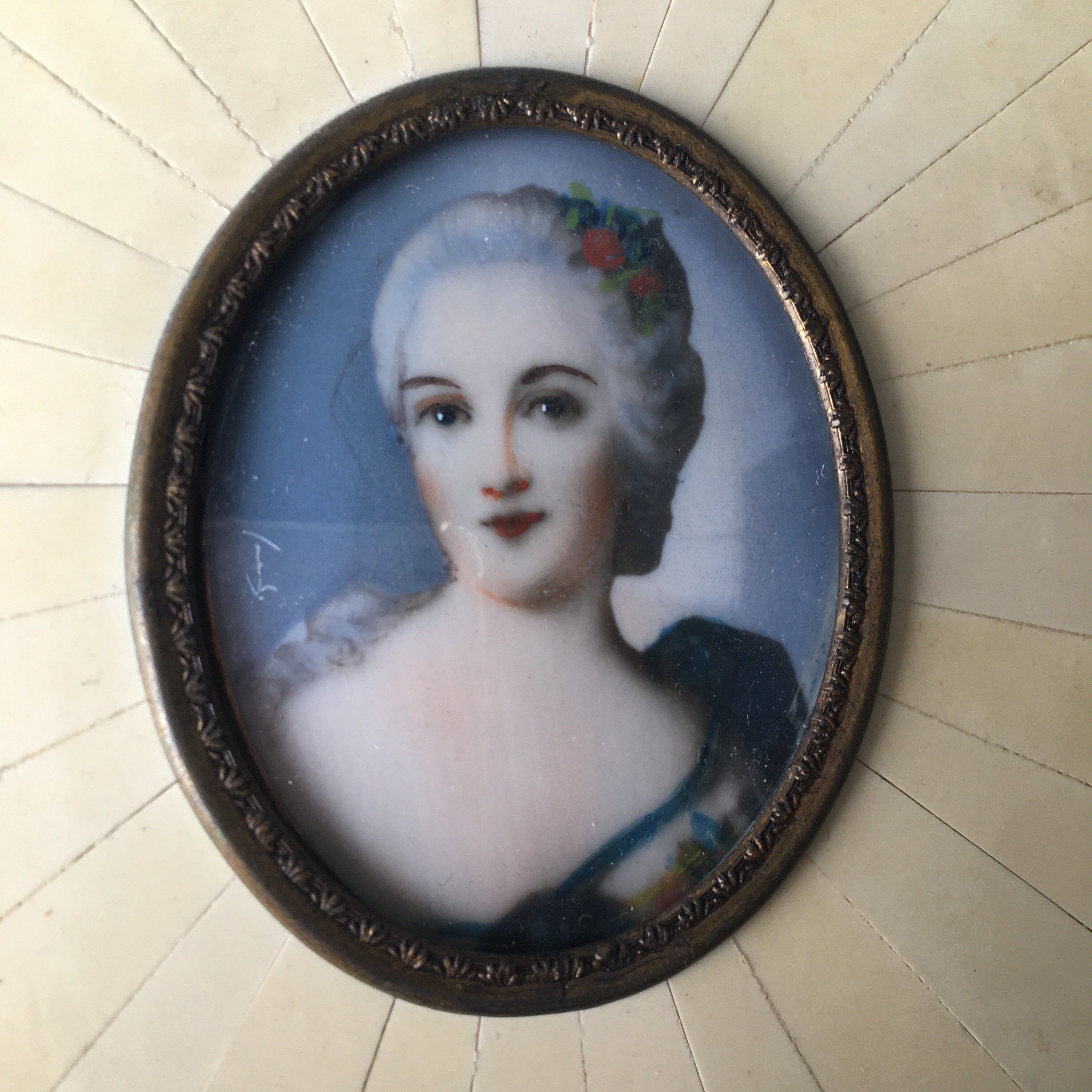 Vintage frame: miniature portrait, lady, Marquise de Pompadour
