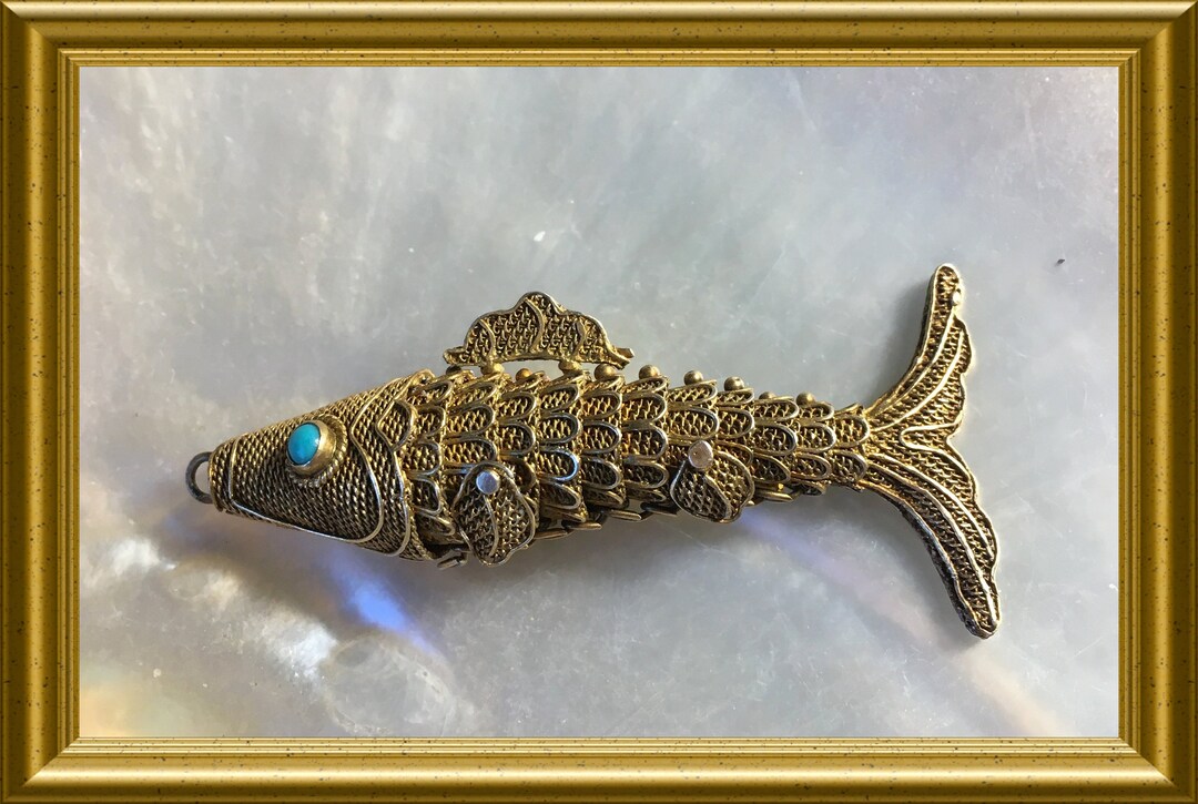 Vintage Filigree Gilt Silver Pendant: Fish - Etsy